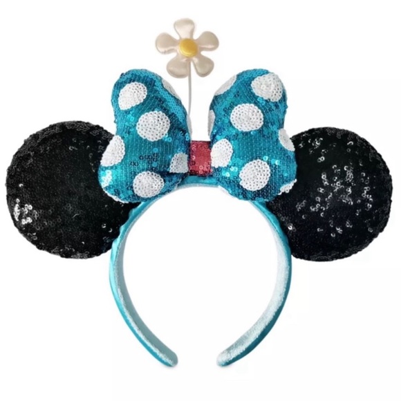 Disney | Accessories | Disney Blue Sequin Dot Daisy Minnie Mouse Ears ...